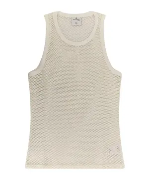 COURREGES Courrèges Logo Embroidered Straight Hem Mesh Top - Nude