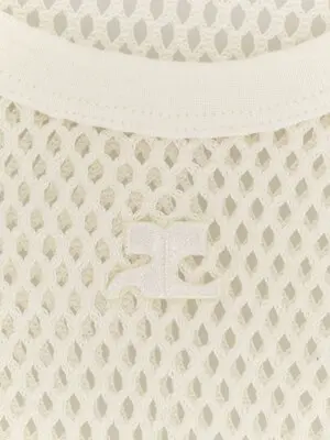 COURREGES Courrèges Logo Embroidered Straight Hem Mesh Top - Nude