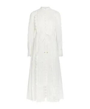 Zimmermann Aster Embroidered Belted Ramie Midi Dress - White