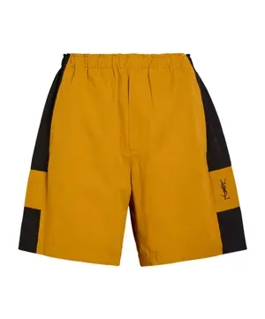 Saint Laurent Logo Panelled Cotton Shorts - Brown