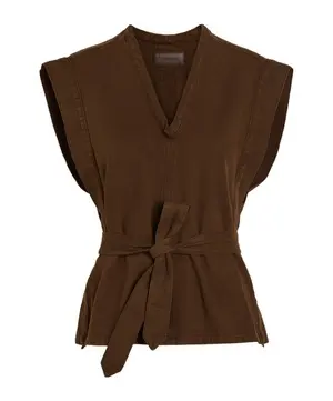 LEMAIRE V-neck Belted Cotton Top - Brown