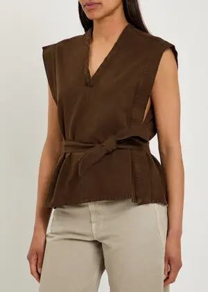 LEMAIRE V-neck Belted Cotton Top
