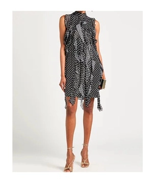 Burberry Polka Dot High Neck Ruffled Metallic Trim Dress