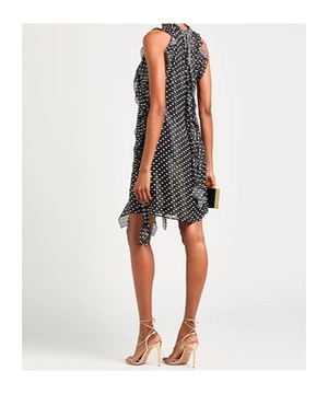 Burberry Polka Dot High Neck Ruffled Metallic Trim Dress