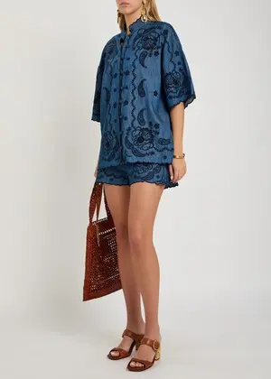 Zimmermann Aster Embroidered Denim Shirt - Blue