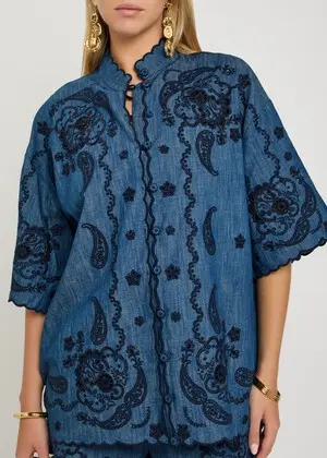 Zimmermann Aster Embroidered Denim Shirt - Blue