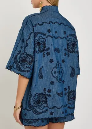Zimmermann Aster Embroidered Denim Shirt - Blue