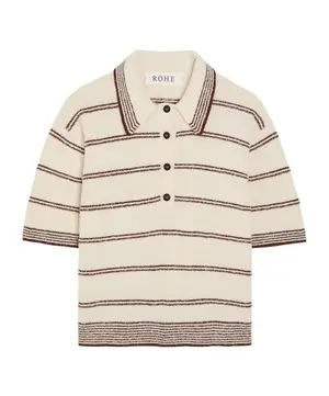 RÓHE Striped Cotton Polo Shirt Nude