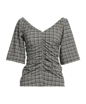 GANNI Plaid Ruched V-neck Top