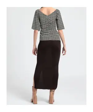 GANNI Plaid Ruched V-neck Top