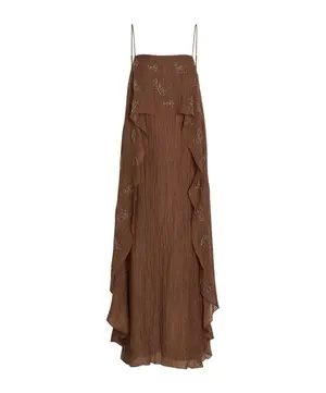 Staud Crinkled Maxi Dress With Bead Embellishments - Brown
