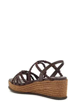 JIMMY CHOO Leather Braided Espadrille Wedge Sandals