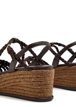 JIMMY CHOO Leather Braided Espadrille Wedge Sandals