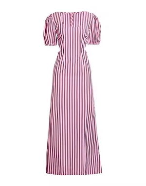 GANNI Striped Short Sleeve Crewneck Flared Dress