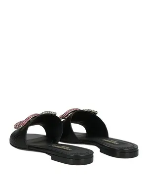 Dolce & Gabbana Embellished Lizard-effect Leather Slide Sandals