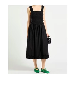 GANNI Midi Dress With Square Neckline And Pleated Skirt