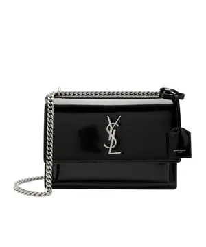 Saint Laurent Glossy Leather Shoulder Bag - Black