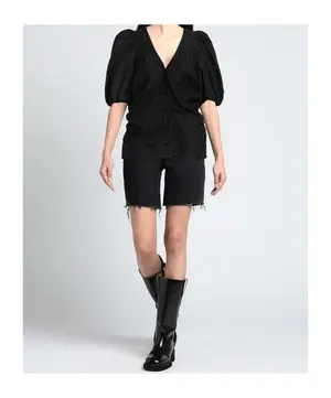 GANNI Jacquard Puff Sleeve V-neck Shirt