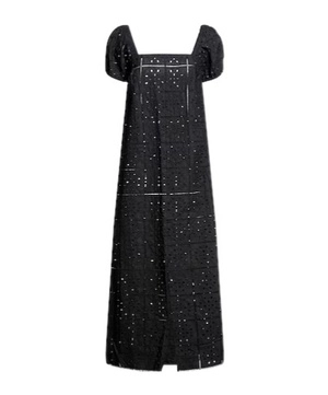 GANNI Short Sleeve Square Neck Lace Dress