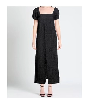 GANNI Short Sleeve Square Neck Lace Dress