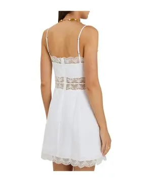 Staud Linen Square Neck Dress With Guipure Lace Trims