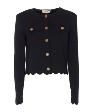 TWINSET Crocheted Buttoned Crewneck Jacket - Black