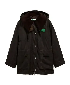 BARBOUR X GANNI Hooded Tartan Wax Cotton Jacket - Black