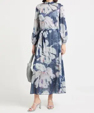 MAXCO. Max&co. Floral Metallic Jersey Bell Sleeve Dress