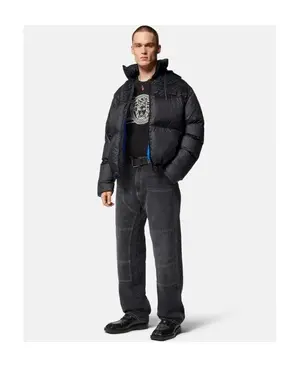Versace Logo Patch Zip-up Padded Jacket