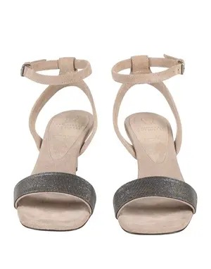 Brunello Cucinelli Embellished Two-tone Slingback Sandals - Grey