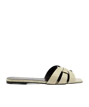 Saint Laurent Saint Laurent Tribute Crocodile-Effect Leather Sliders Nude
