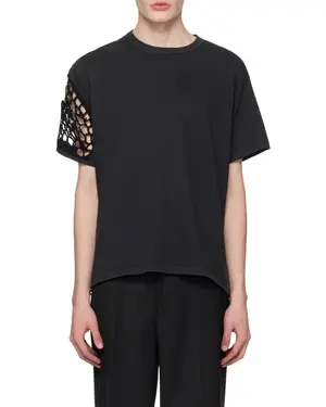 MISBHV Crochet-panelled Spider Web Pattern T-shirt - Black