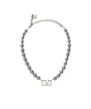 Valentino Garavani Vlogo Signature Metal Choker With Swarovski Pearls - Gray