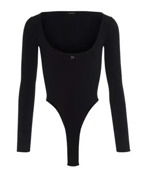 MUGLER Logo-plaque Ribbed Bodysuit