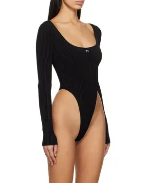 MUGLER Logo-plaque Ribbed Bodysuit