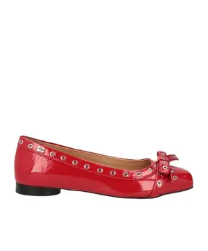 GANNI Ganni Square-Toed Ballet Flats With Stud Detailing Red