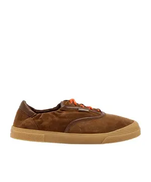 Moncler Suede Sneakers With Leather Accents - Brown