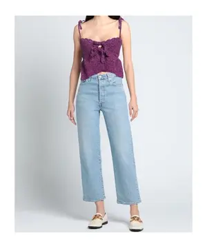 GANNI Cropped Knit Top With Deep V Neckline And Tie Detail