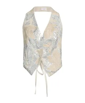 Brunello Cucinelli Sleeveless Sequined Deep V Neckline Top - Nude