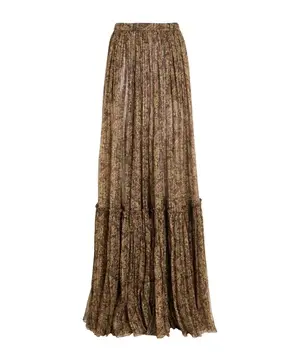 Saint Laurent Saint Laurent Printed Elasticated Waist Midi Skirt Green