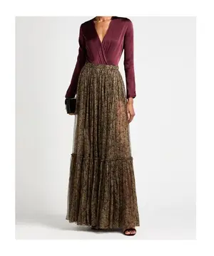 Saint Laurent Printed Elasticated Waist Midi Skirt - Green