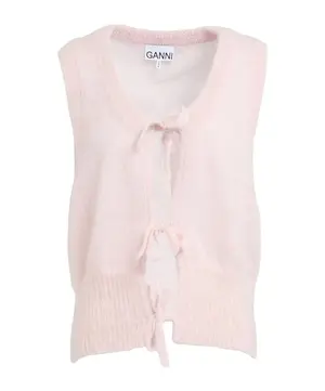 GANNI Sleeveless Tie-up Knit Vest With Embroidered Logo - Pink