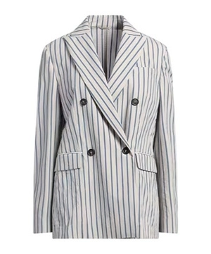 Brunello Cucinelli Double-breasted Striped Suit Jacket - Gray