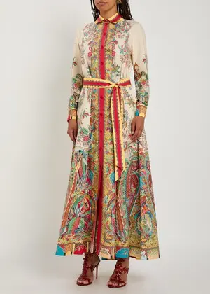 Etro Printed Belted Cotton-poplin Midi Shirt Dress