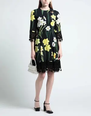 Dolce & Gabbana Floral Print Lace Trimmed Midi Dress