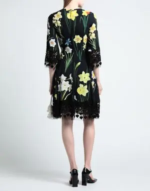 Dolce & Gabbana Floral Print Lace Trimmed Midi Dress