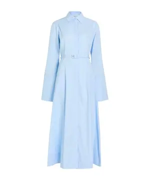 Gabriela Hearst Belted Cotton-poplin Maxi Shirt Dress - Blue
