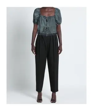 GANNI Denim Short Sleeve Top With Lace-up Detail