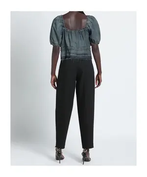 GANNI Denim Short Sleeve Top With Lace-up Detail