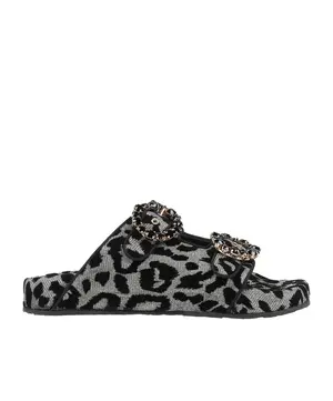 Dolce & Gabbana Leopard Print Embellished Sandals - Black